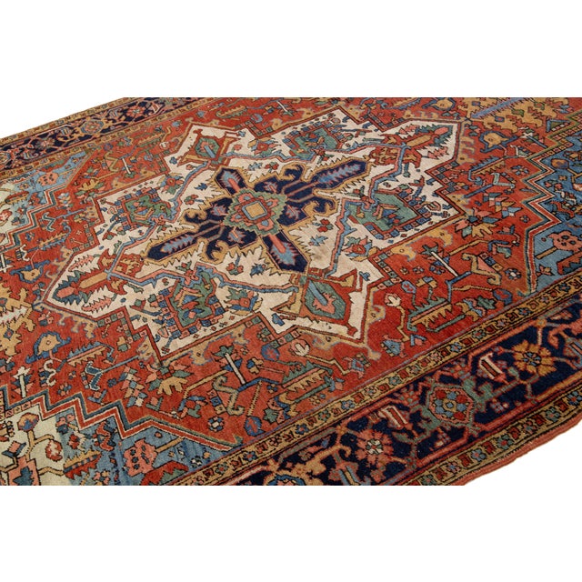 Room Size Antique Persian Heriz Designed Wool Rug Handmade in Rust ...