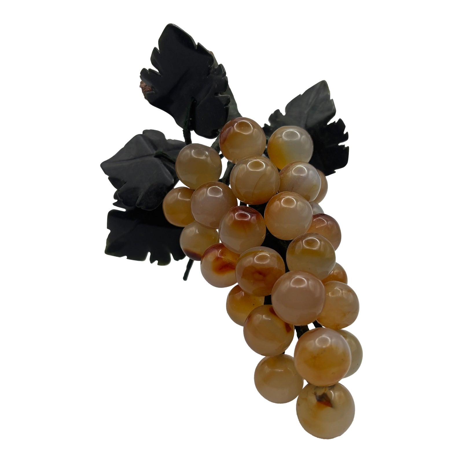 Vintage Jade Pale Carnelian Grape Cluster With Stone Leaves | Chairish