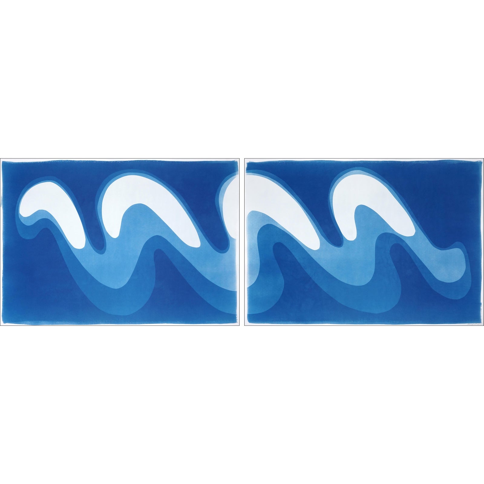 2025, the Wave, Surf Shape, Horizontal Diptych in Blue and White ...