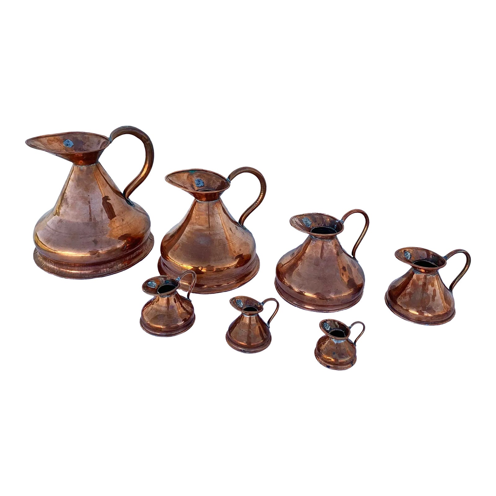 Late 19th Century English Copper Measure Haystack Jugs - Set of Seven ...
