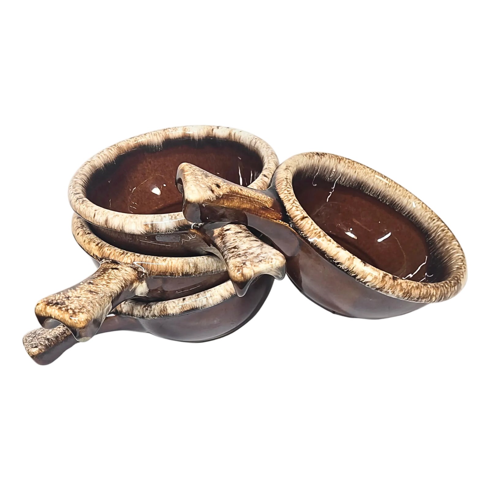 Vintage Hull Ceramic Drip Handled Bowls - Set of Four | Chairish