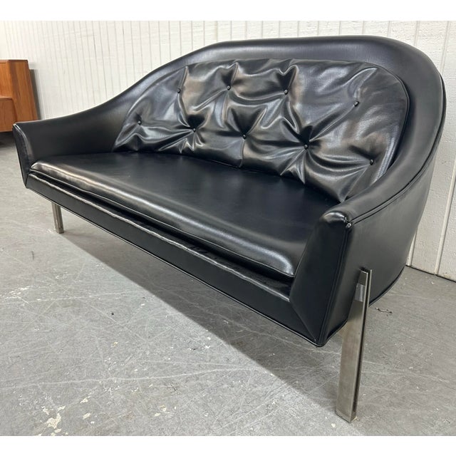 Mid-Century Modern Edward Axel Roffman Black Vinyl Loveseat | Chairish