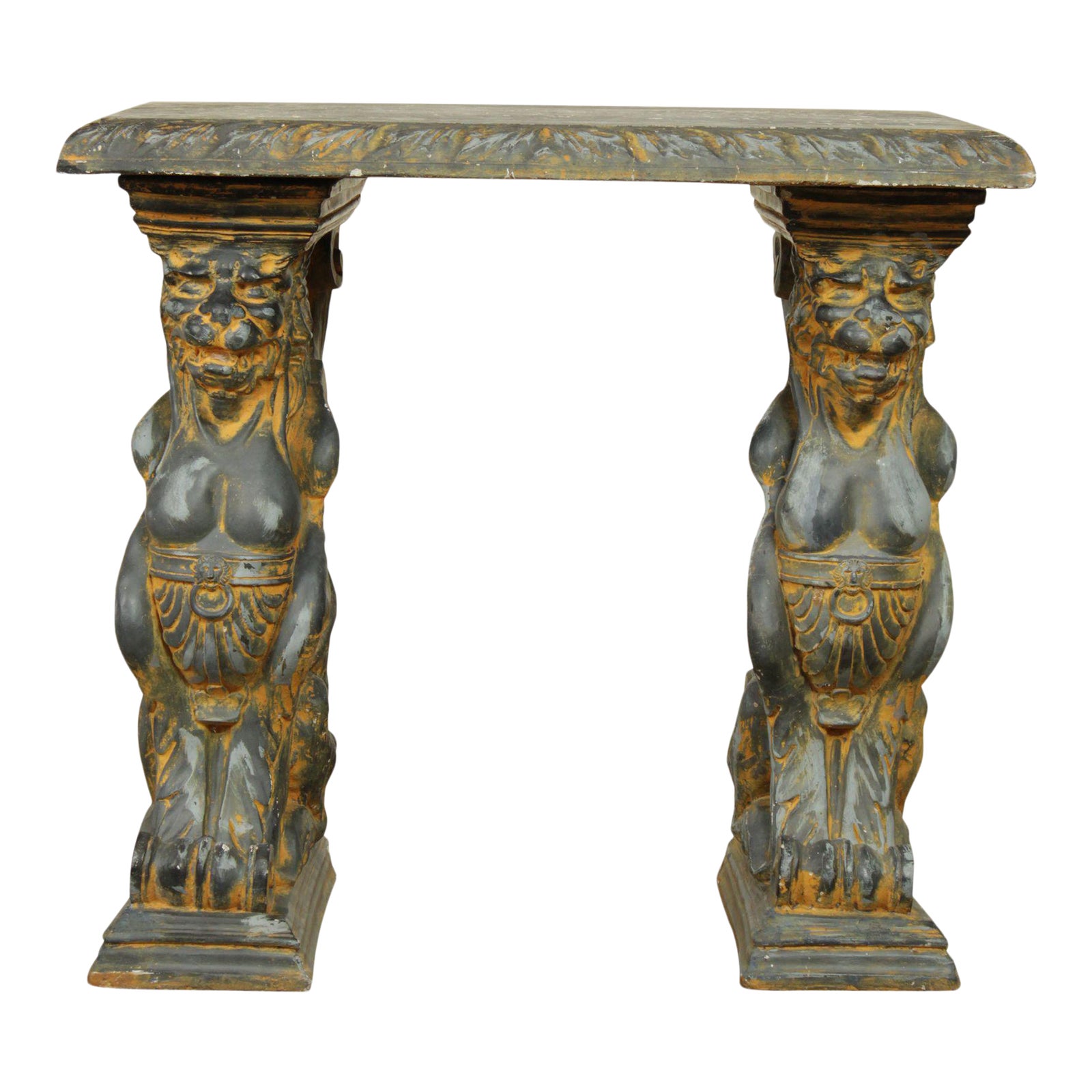 Vintage Cast Stone Winged Griffin Console Table | Chairish