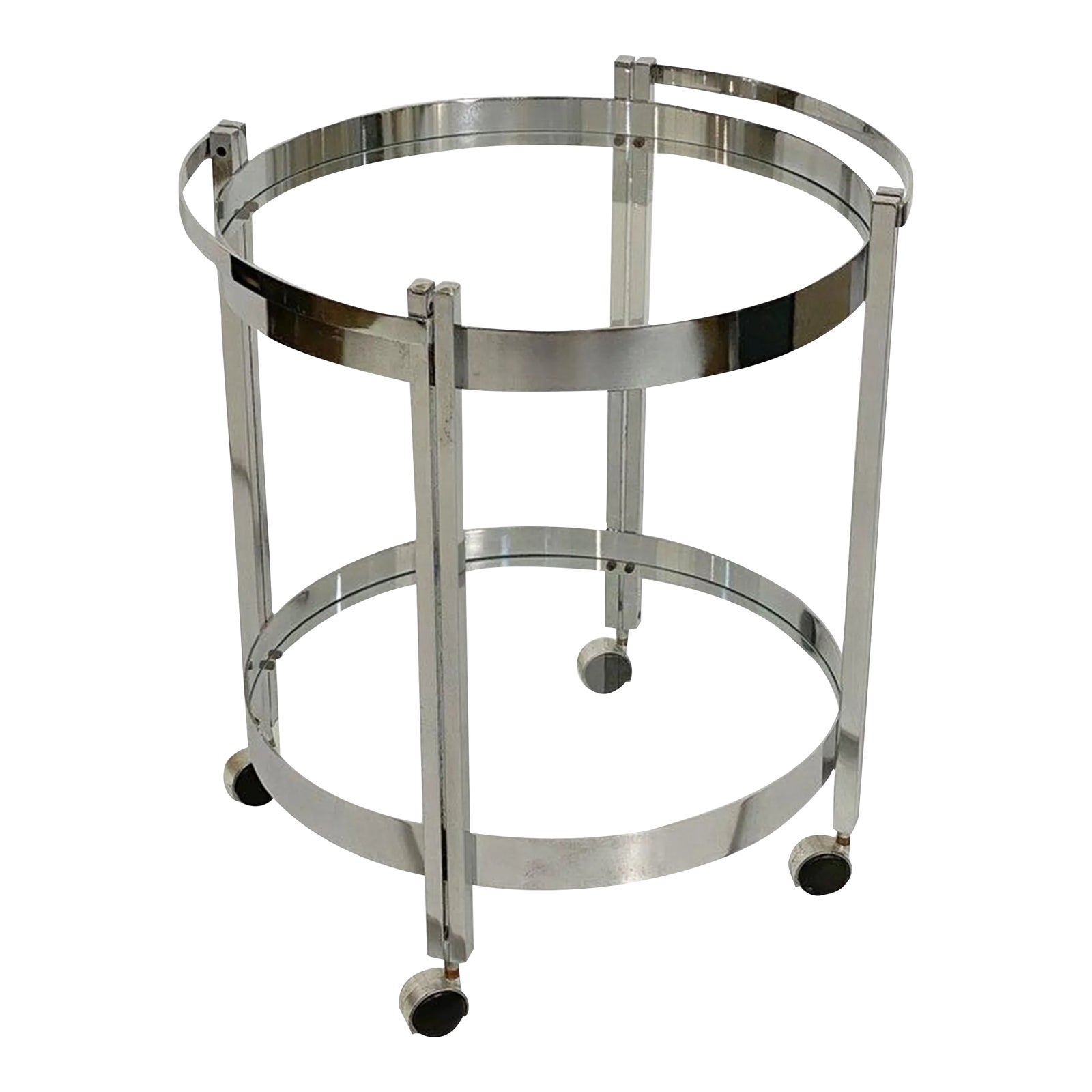 French Two-Tiered Round Drinks Table of Chrome and Glass on Rolling ...