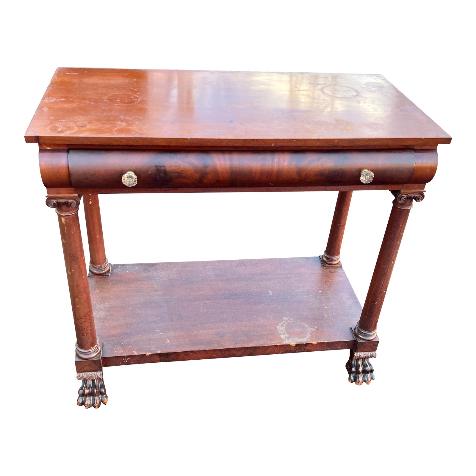 Late 19th Century Antique Mahogany Empire Claw Paw Foot Library Console ...