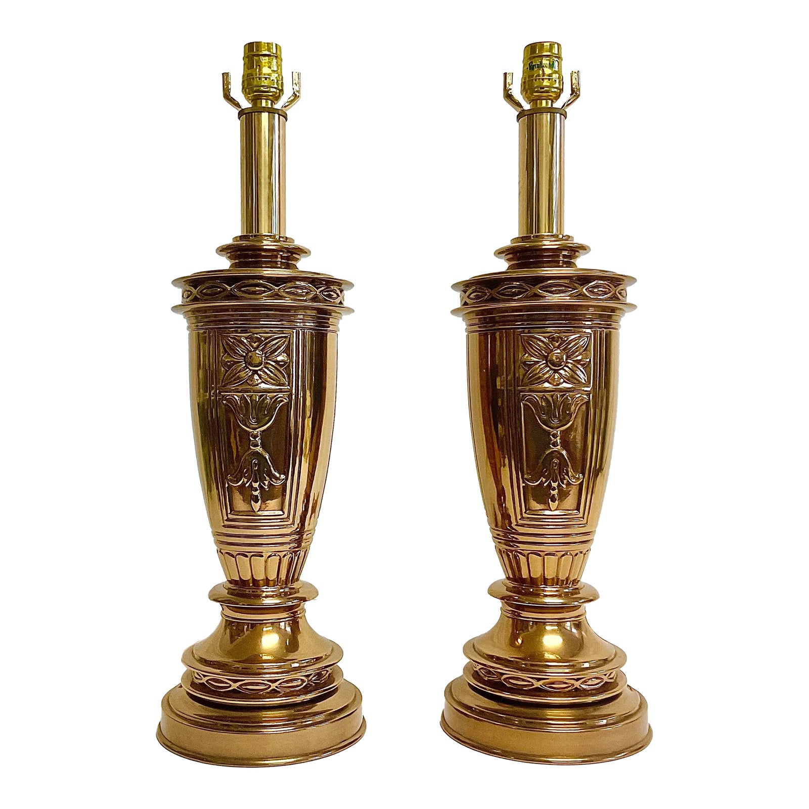 1980s Vintage Hollywood Regency Arts & Crafts Rembrandt Brass Lamps - a ...