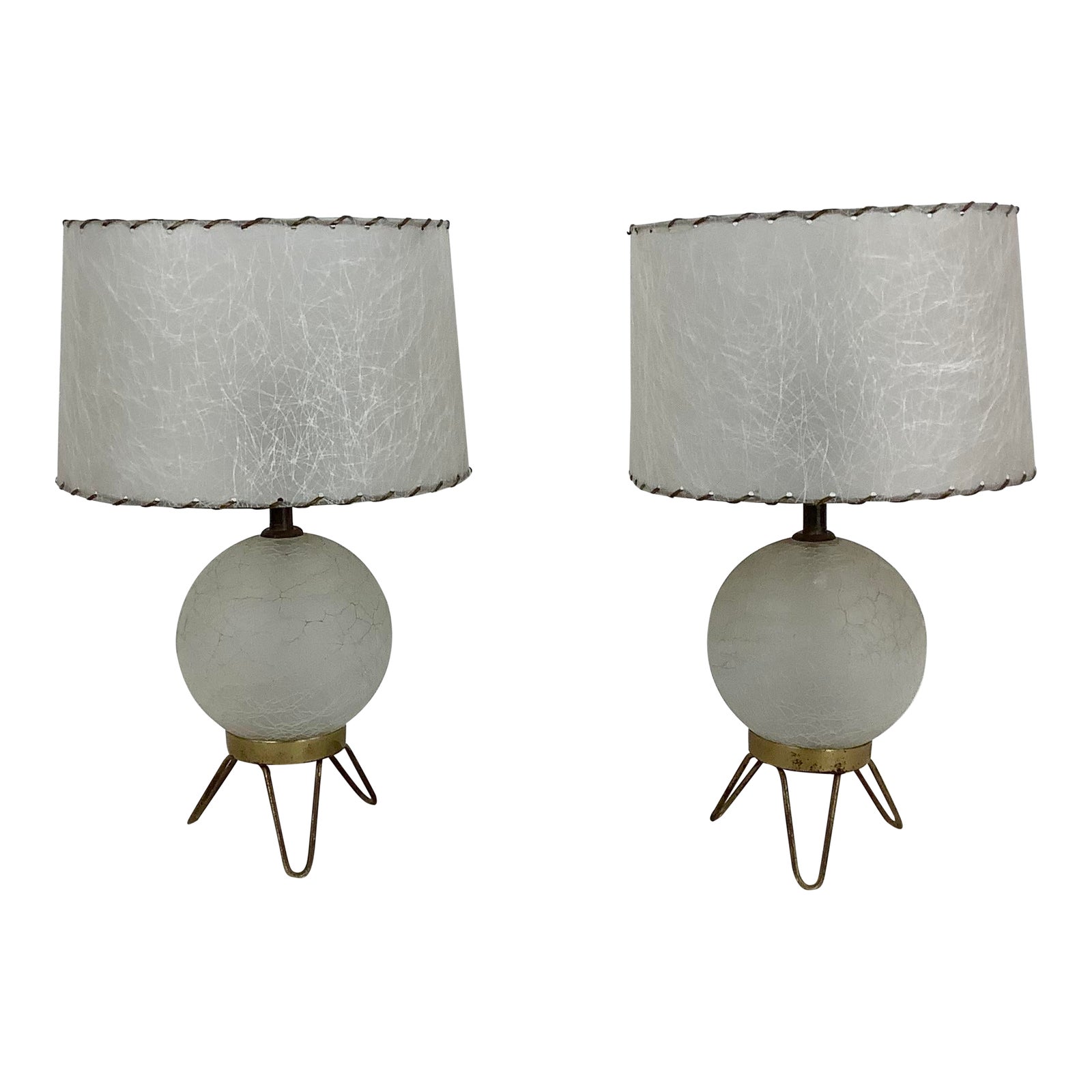 Pair Mid Century Crackled Glass Ball Table Lamps Chairish