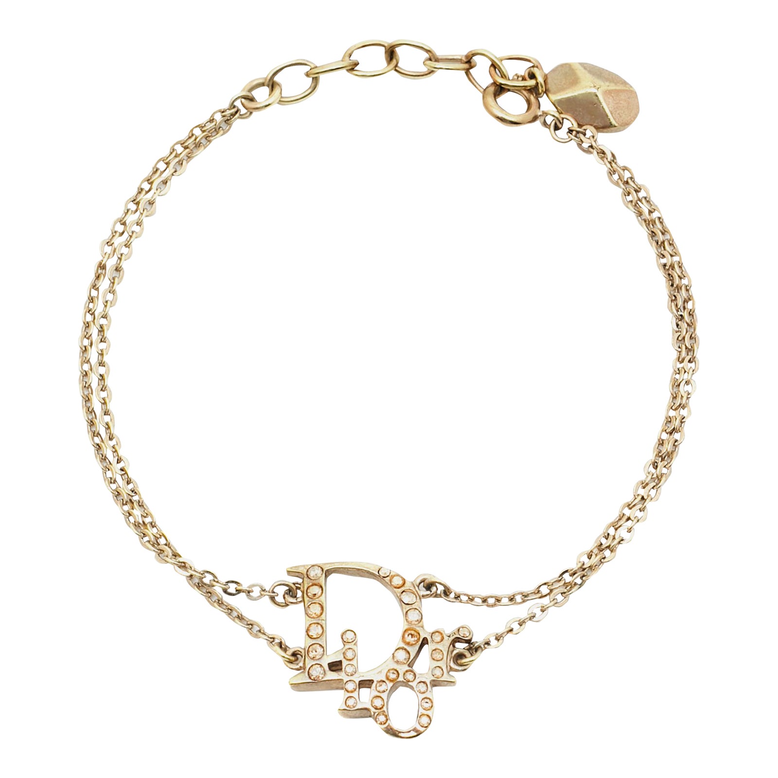Dior Oblique Crystal Logo Gold Tone Bracelet | Chairish