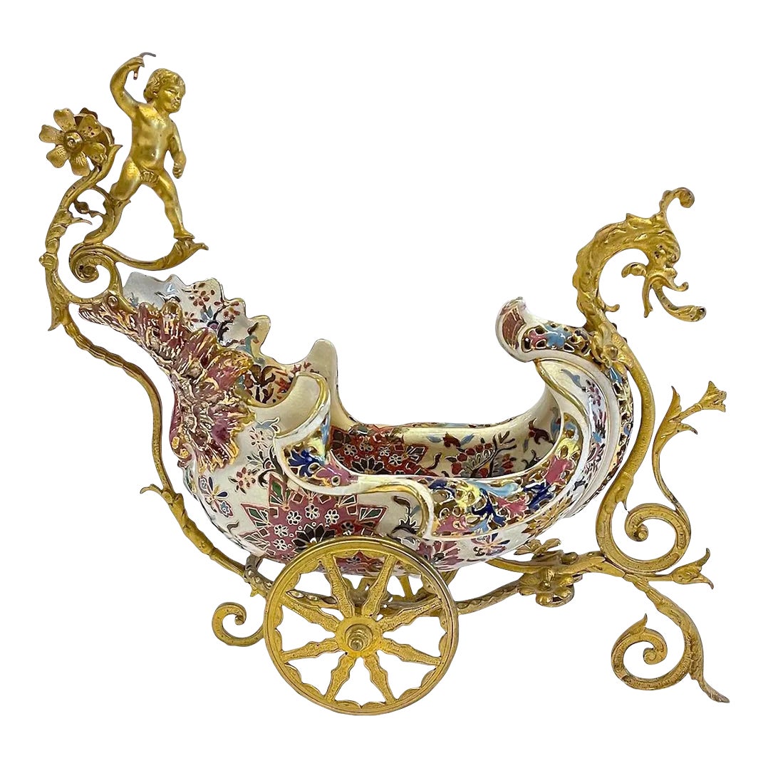 Vintage Enameled French Darago Carriage Cachepot | Chairish