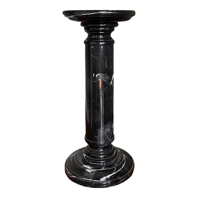 Vintage Solid Black Marble Pedestal | Chairish