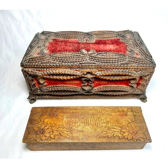 Mid 19th Century Victorian Era Tramp Art Chip Carved Trunk/ Box With ...