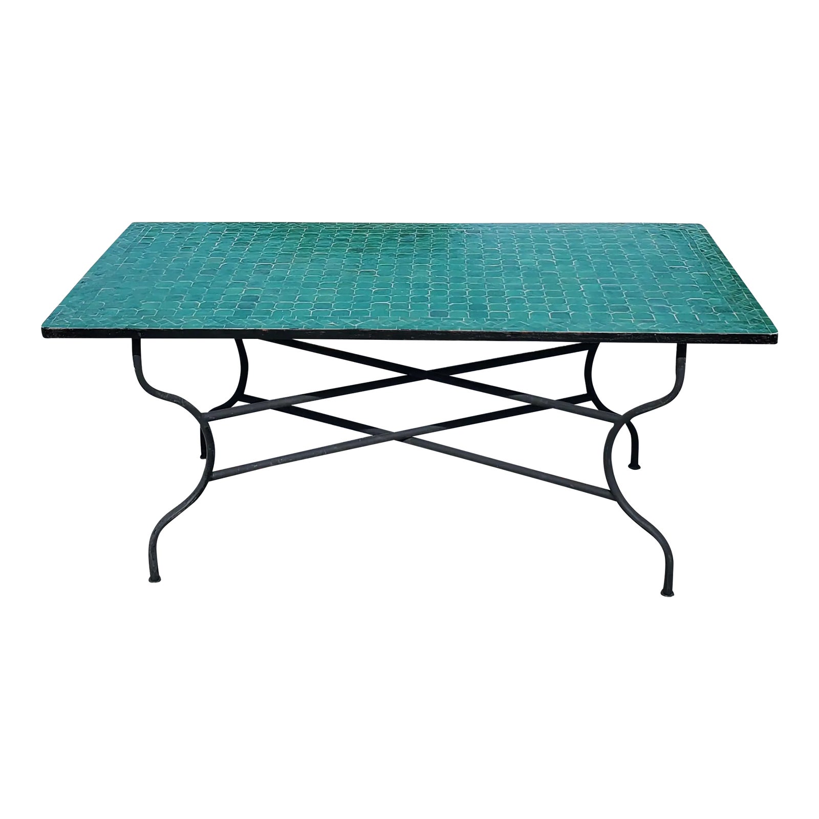 71" Rectangular Hunter Green Moroccan Mosaic Table | Chairish