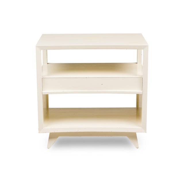 American Contemporary White Two-Tier Concave End Table - A Pair | Chairish