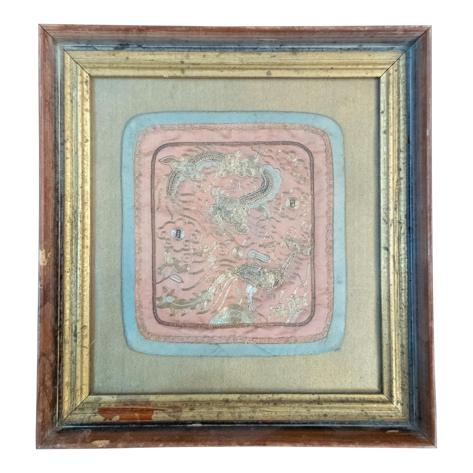 19th Century Chinese Chinoiserie Silk Embroidered Panel With Dragon and ...