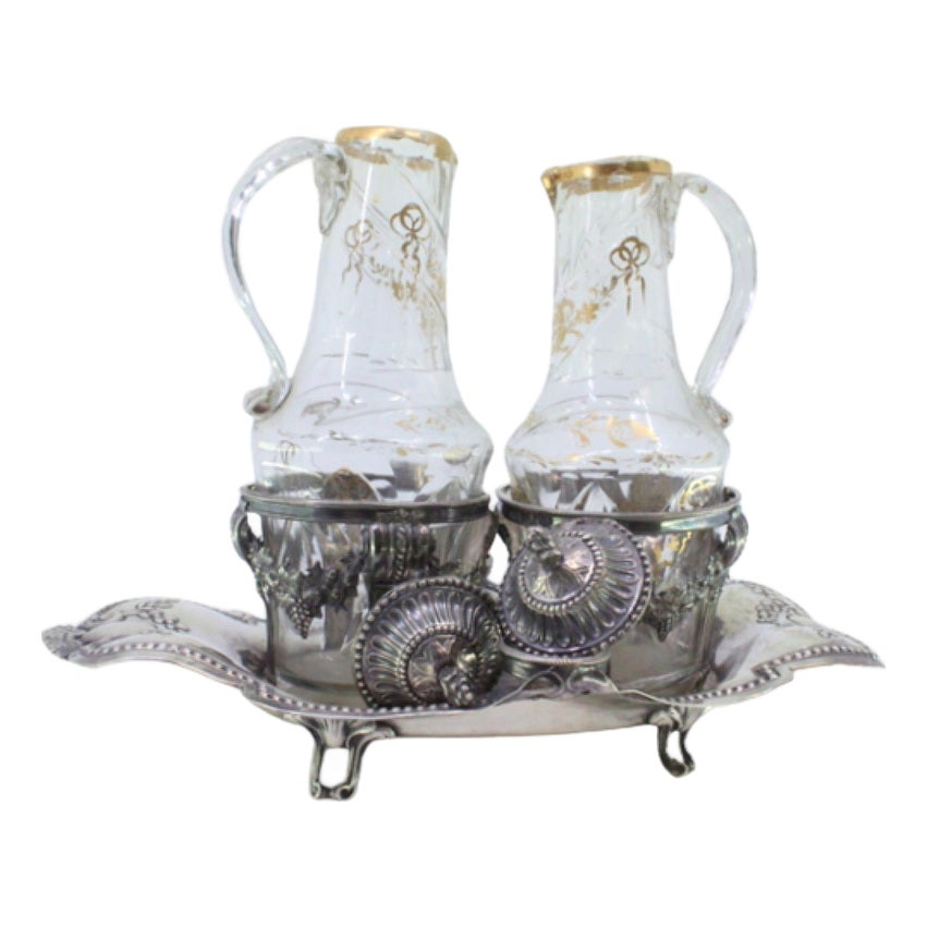 Ship-Shaped Silver and Gold-Painted Glass Cruets, Set of 3 | Chairish