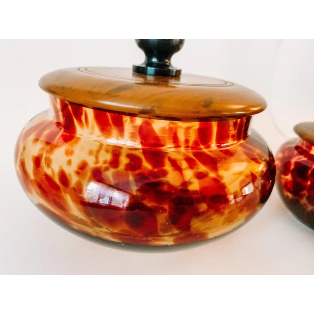 Vintage Decorative Hand Blown Glass Tortoise Shell Pattern Jars With ...