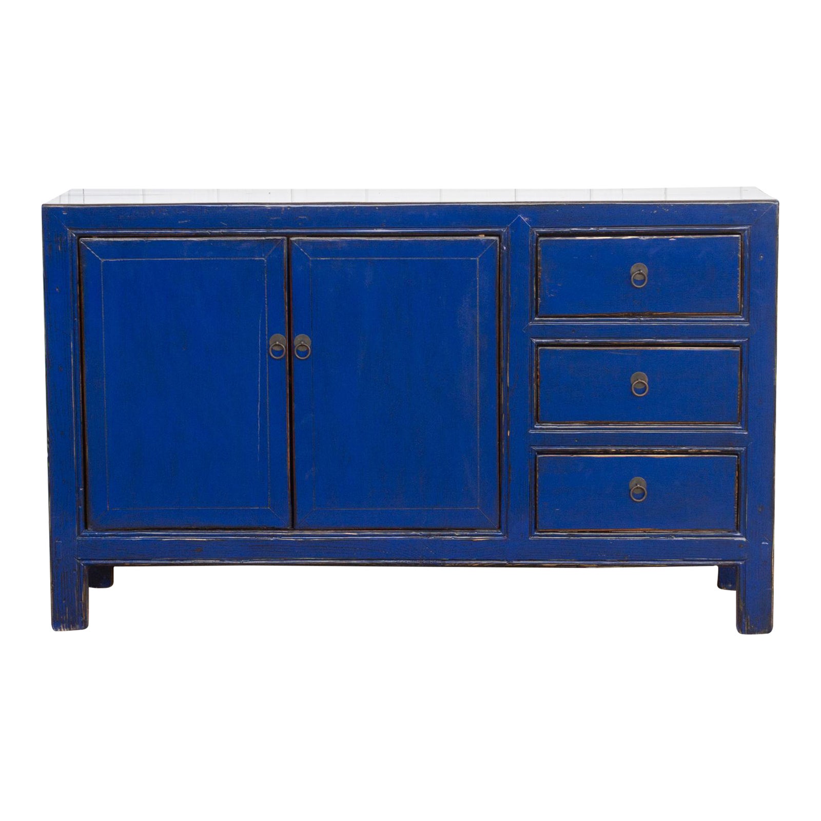 Royal Blue Lacquered Asian Credenza | Chairish