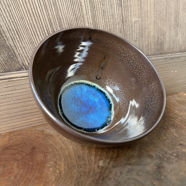 Japanese Tenmoku Style Matcha Chawan with Blue Crystalline Mirror Pool ...