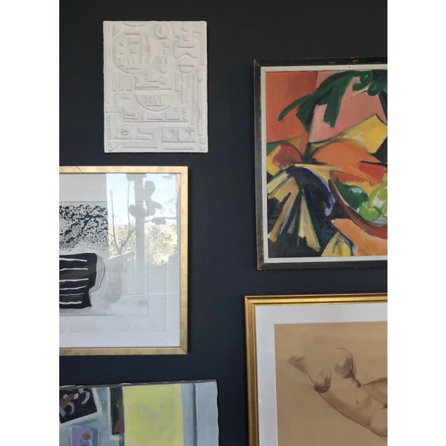 Geometric Plaster Bas Relief Painting | Chairish