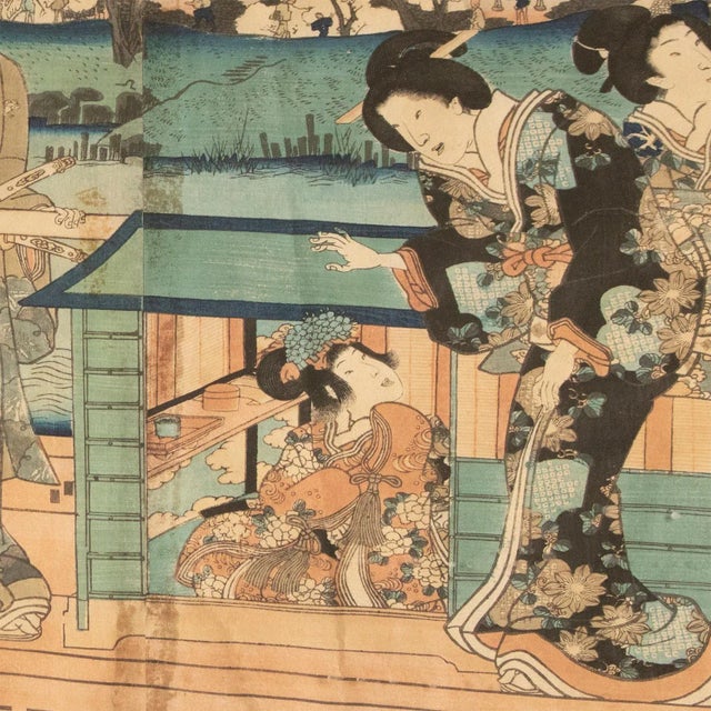 Edo or Meiji Era Utagawa Kunisada Meiji Era Japanese Woodblock Print Triptych | Chairish