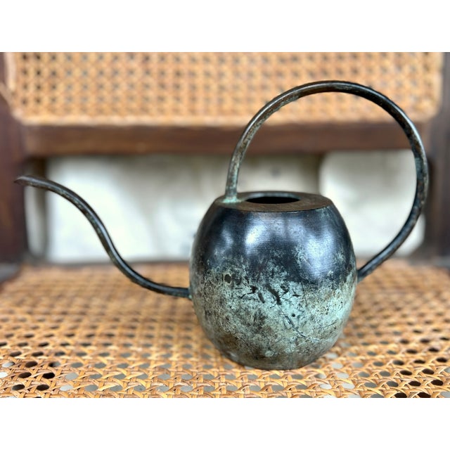 Vintage Verdigris Turned Brass Watering Can | Chairish