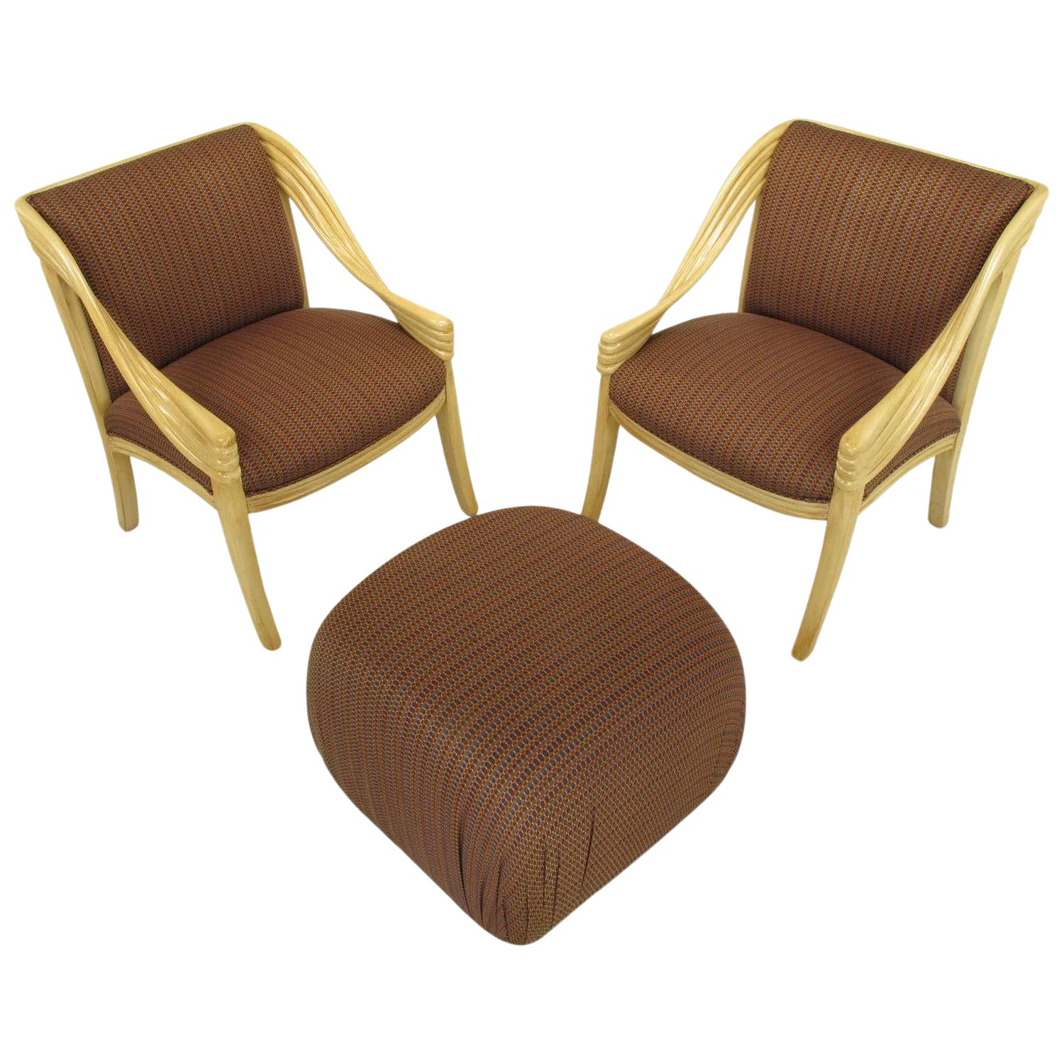 Pair of Weiman Hand-Carved Rattan-Form Lounge Chairs With Ottoman in ...