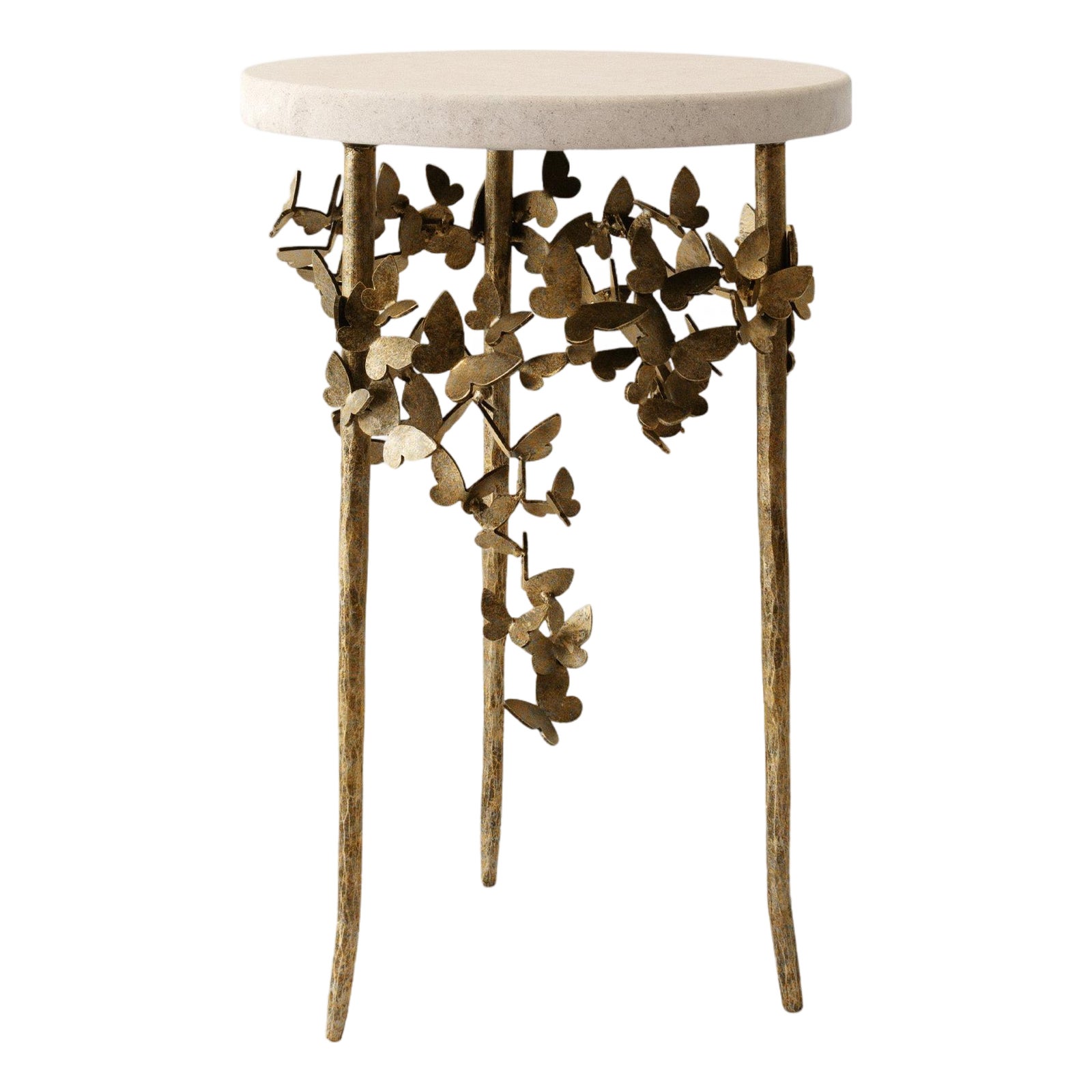 Aged Gold Butterfly Accent Table Travertine | Chairish
