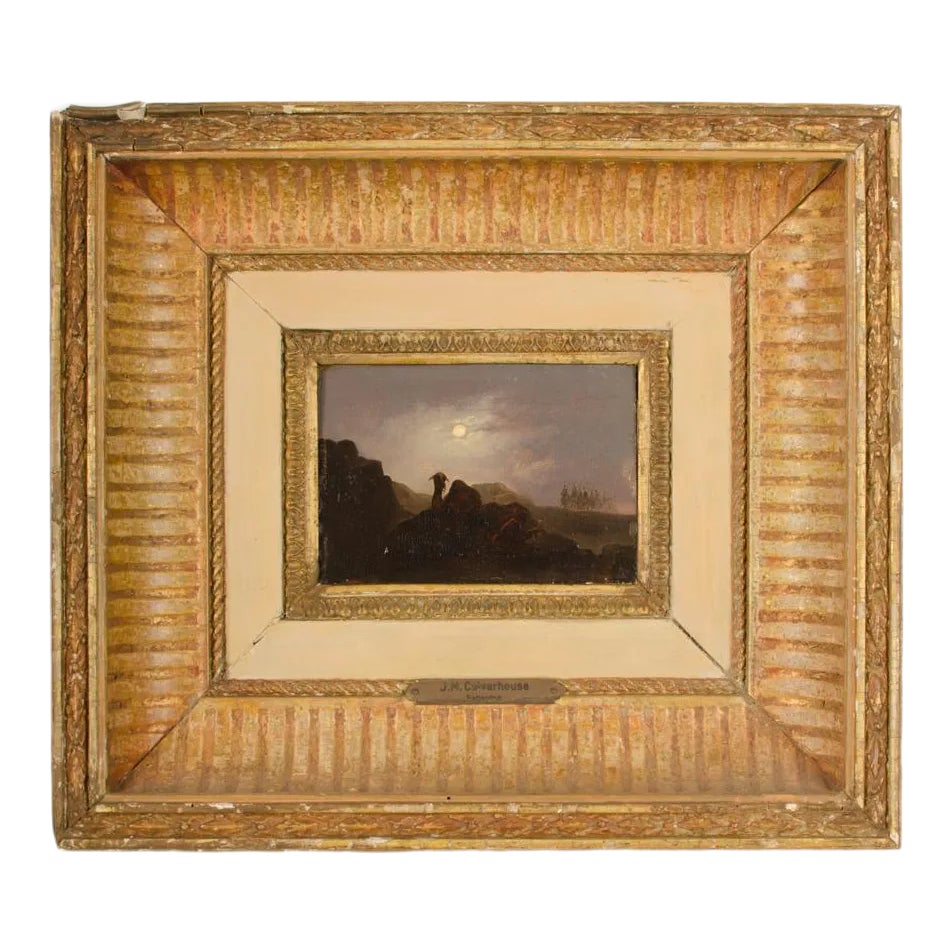 19th Century "Camel in Full Moon" Landscape at Night Oil Paniting by ...