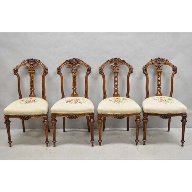 Antique Victorian Carved Walnut French Tapestry Parlor Side Chairs ...
