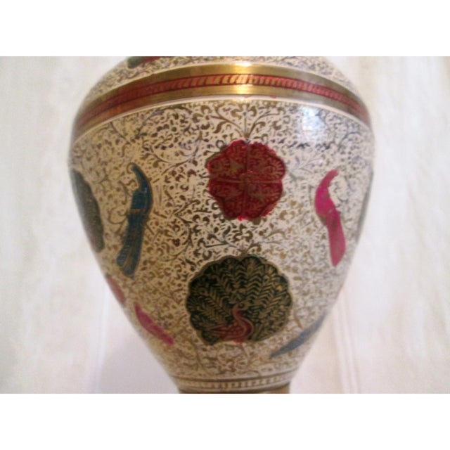 Large Mid Century Indian Brass & Enamel Urn | Chairish