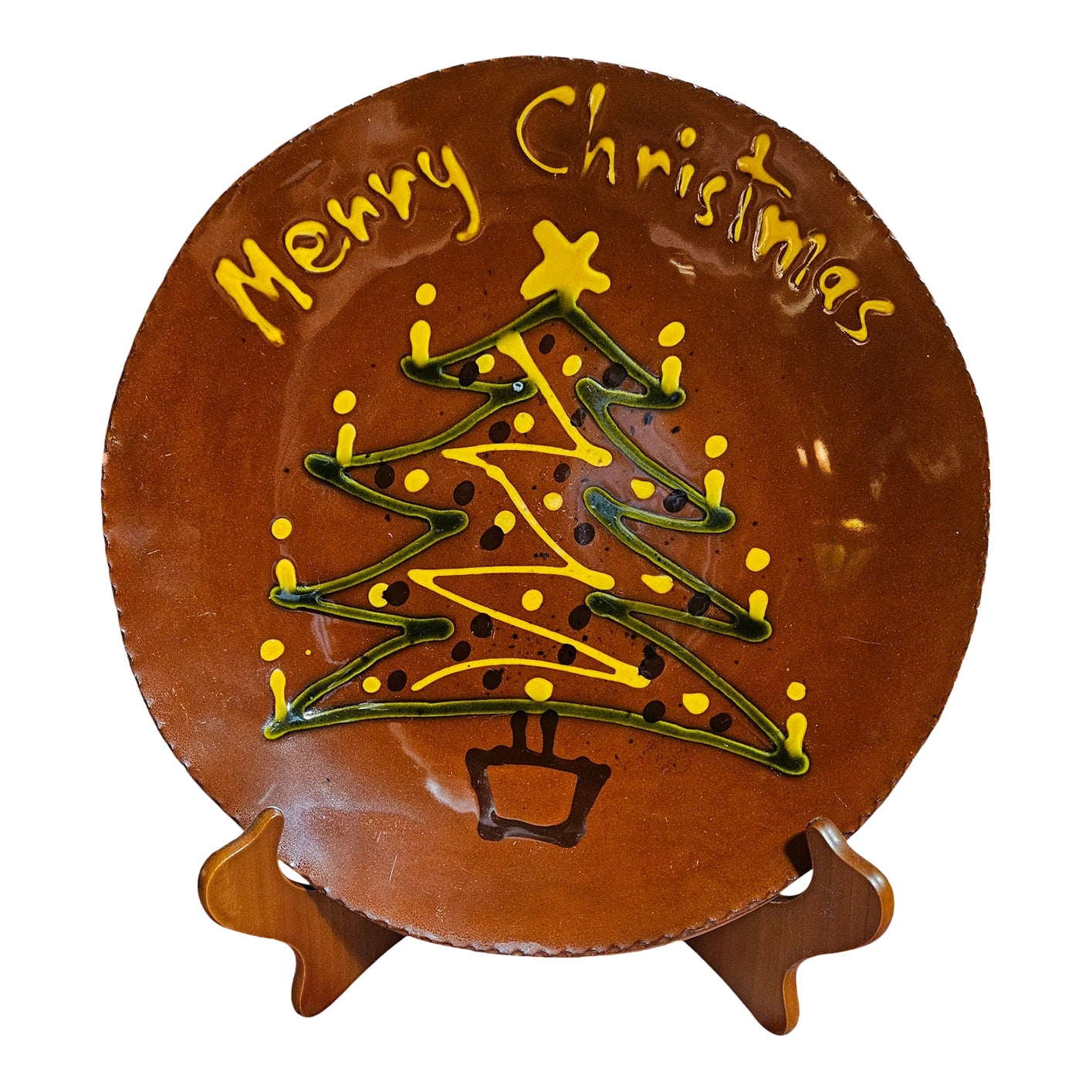 1980s Breininger Redware Merry Christmas Plate | Chairish