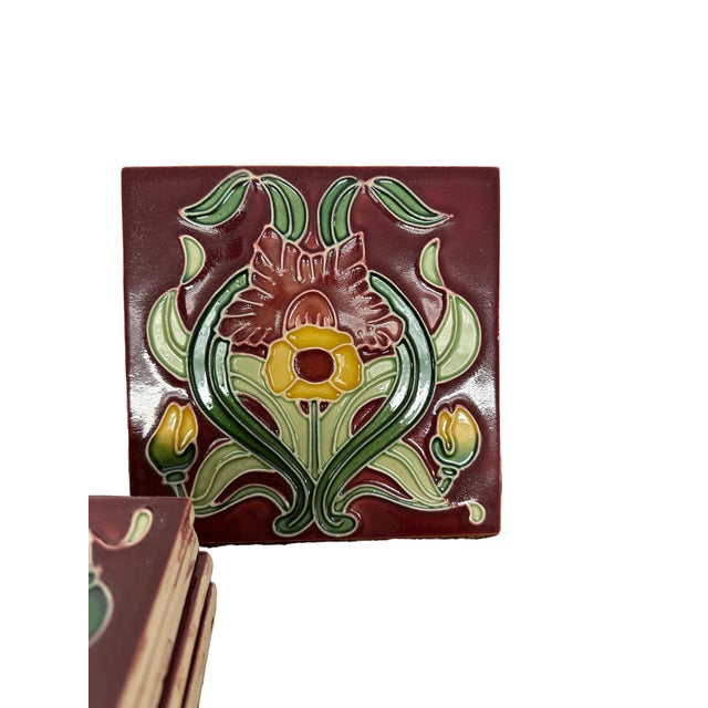 1990s German Embossed Art Nouveau Style Art Tiles - Set of 20 | Chairish