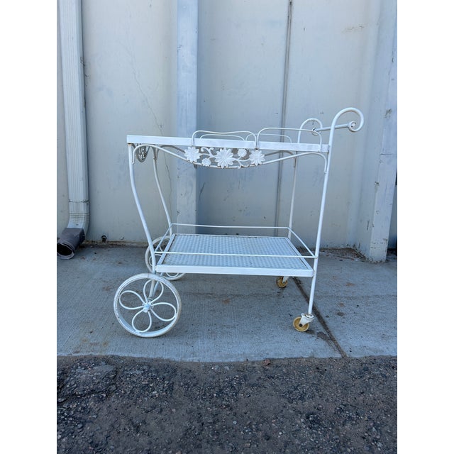 Vintage Wrought Iron White Bar Cart Attributed to Woodward Briarwood ...