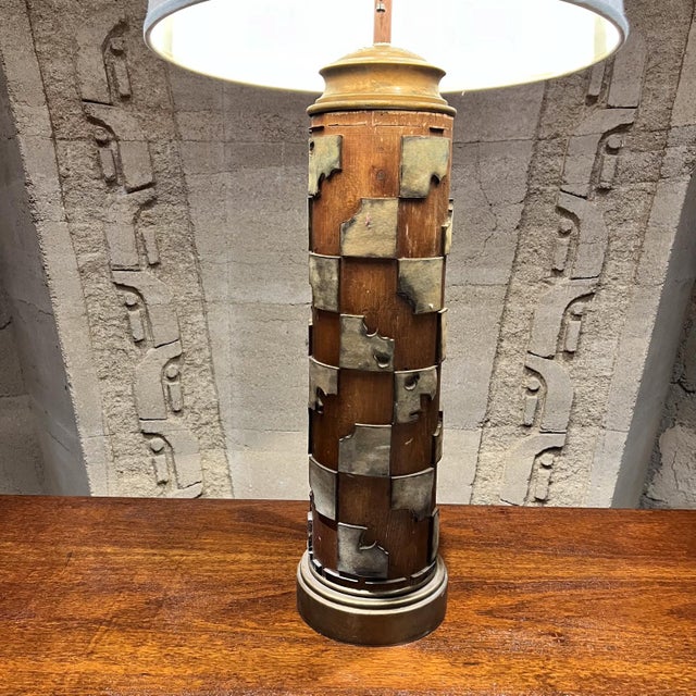 1970s Repurposed Table Lamp Wood and Brass | Chairish
