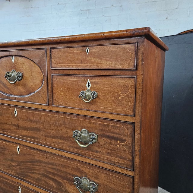 Edwardian Mahogany Inlaid 8 Drawer Chest of Drawers | Chairish