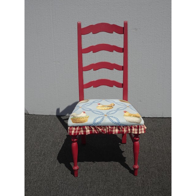 Set of Four Red French Country Ladderback Dining Chairs W Hen Fabric ...