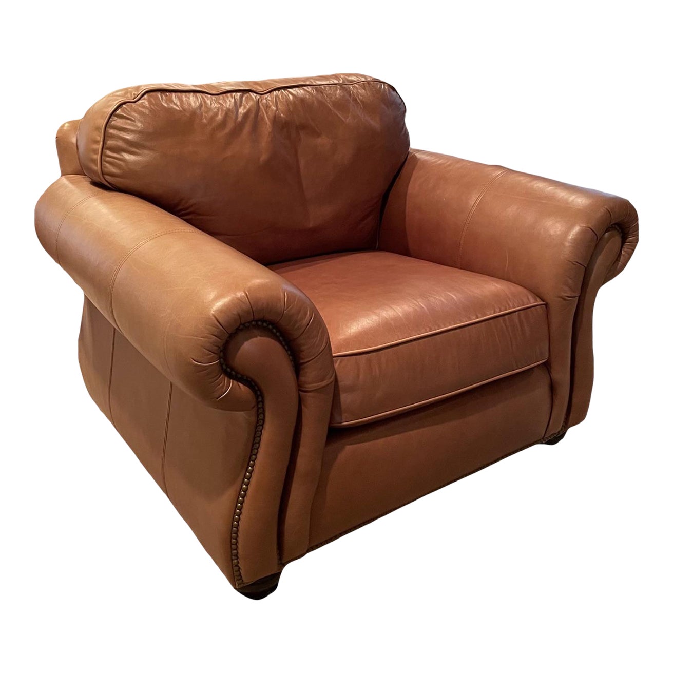 Bernhardt Brown Leather Rolled Arm Lounge Chair | Chairish