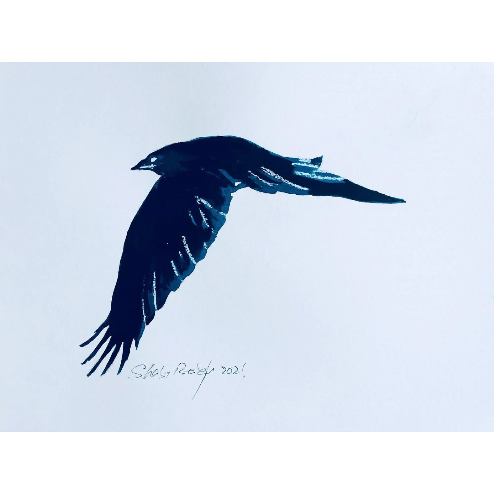 "Flight 12" Contemporary Minimalist Bird Ink Drawing | Chairish