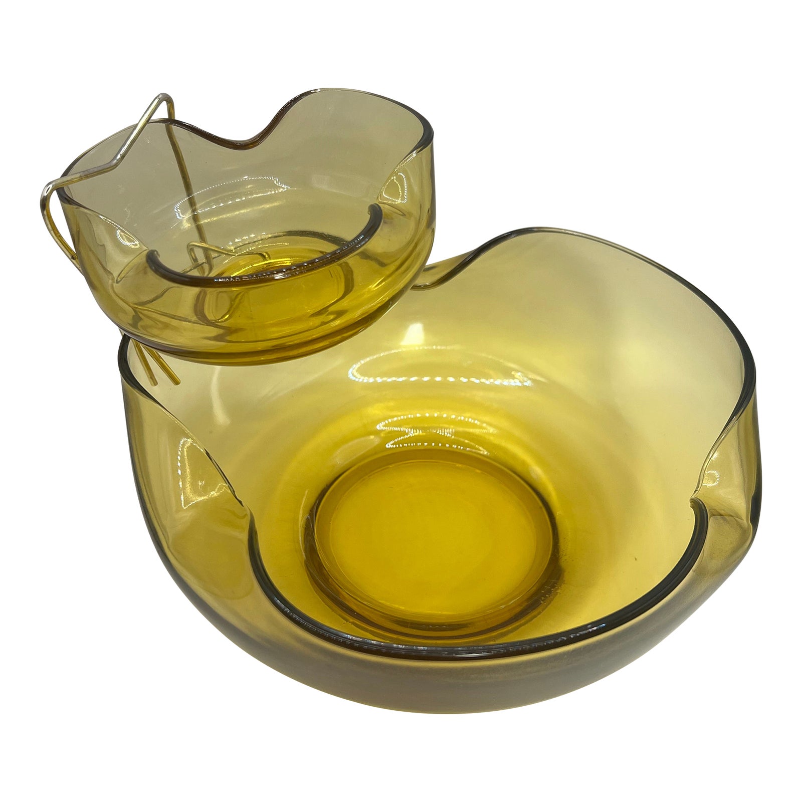 Vintage Anchor Hocking Honey Gold Chip & Dip Set- 3 Pieces | Chairish