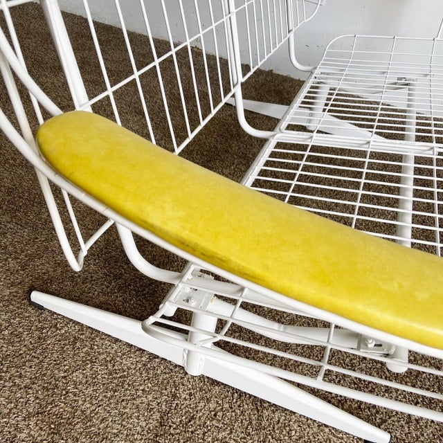 Danish Modern White Wire Metal Sofa With Yellow Arm Rests | Chairish