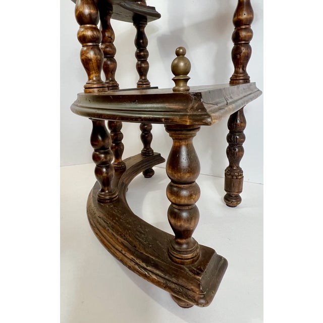 Antique Walnut Spiral Library Step Ladder With Brass Finials | Chairish