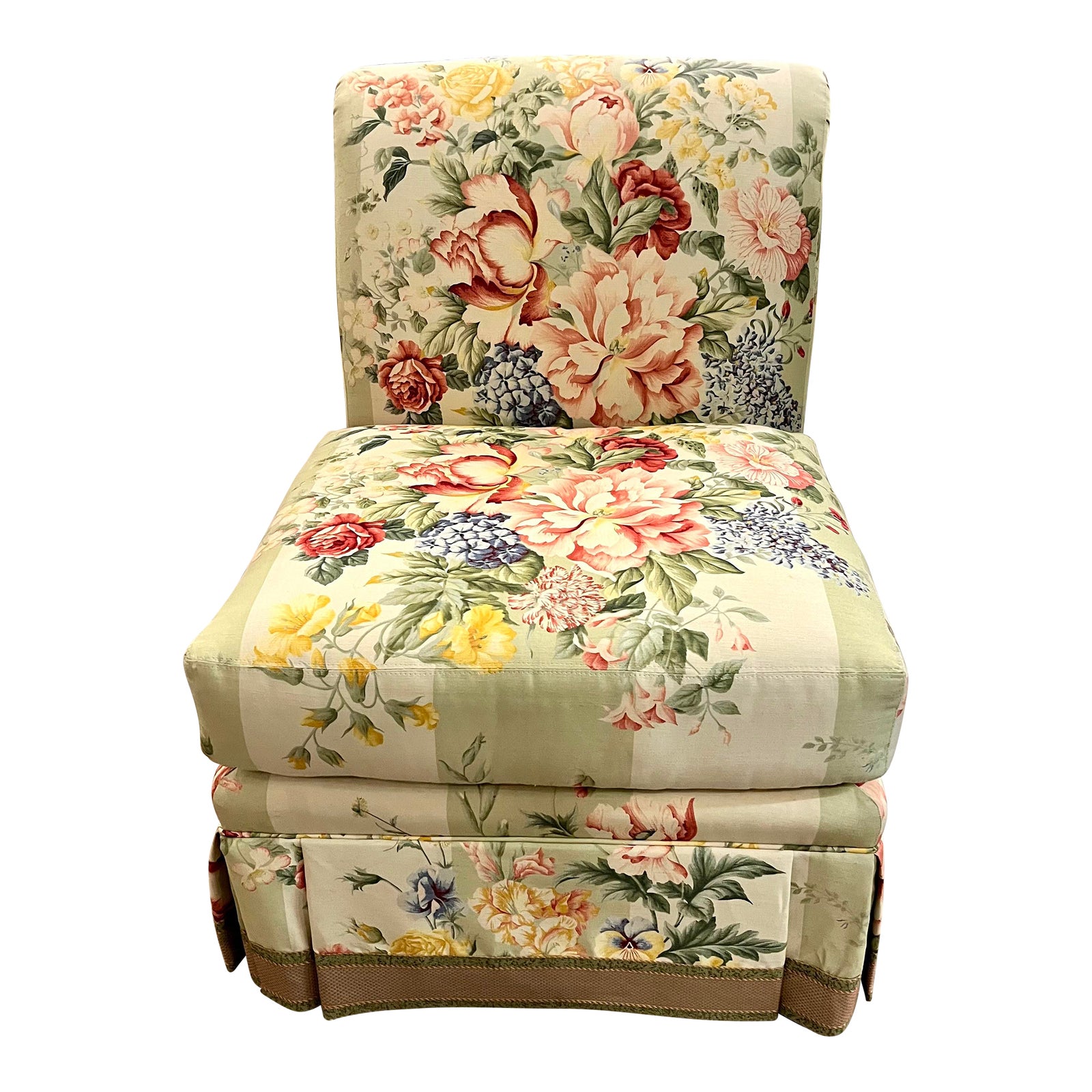 Chintz Upholstered Vintage Slipper Chair | Chairish