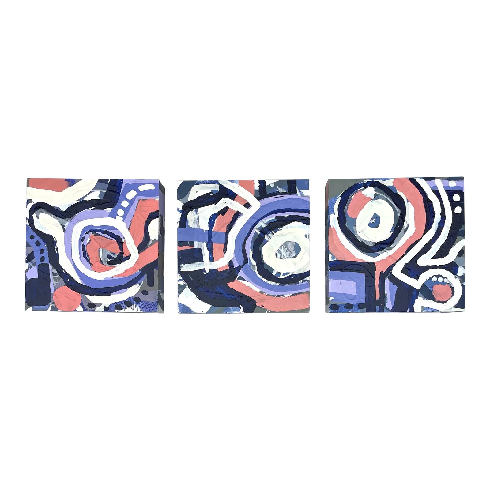 Set of 3 Modern Original Abstract Square Paintings | Chairish