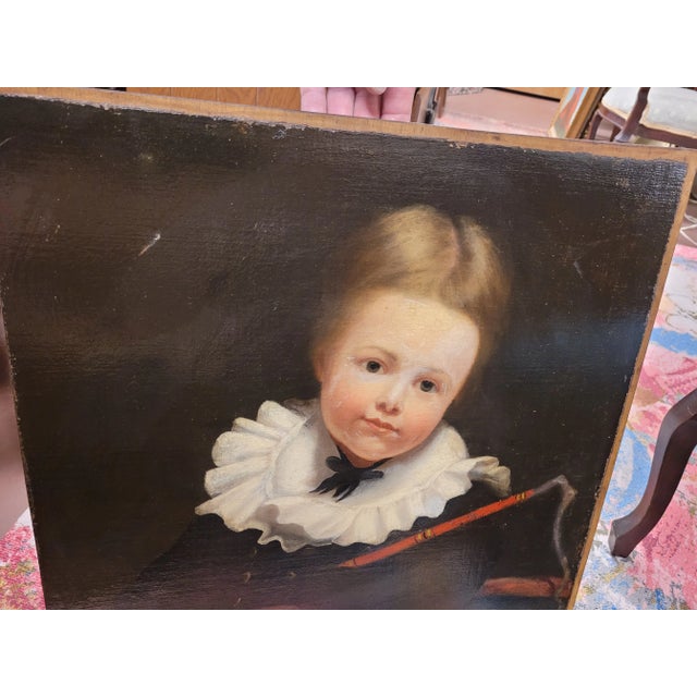 American Shool Early 19th Century Painting of a Young Boy | Chairish