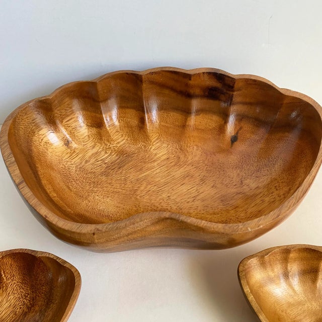 Mid Century 1960s Tiki Monkey Pod Shell Salad Bowls Carved Wood ...