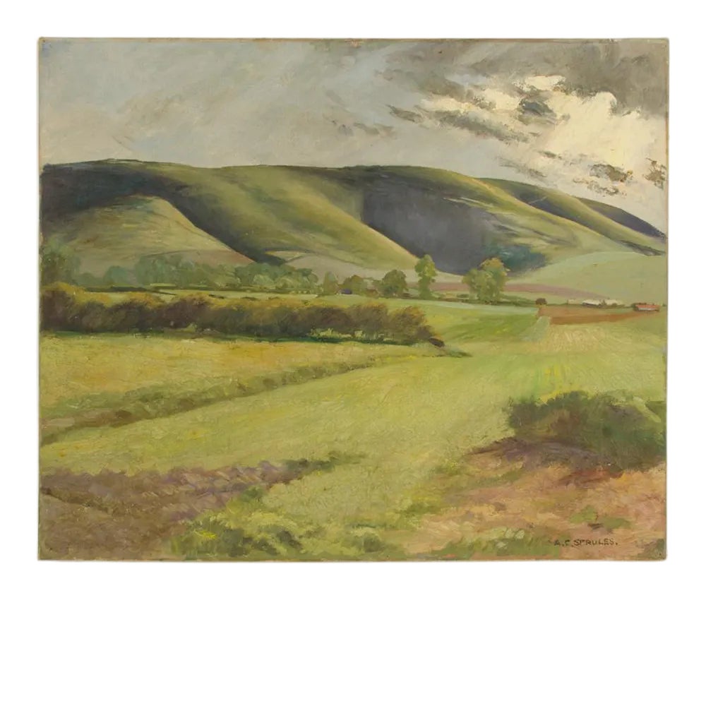 Early 20th Century "Green Fields" Expressionist Landscape Oil Painting ...