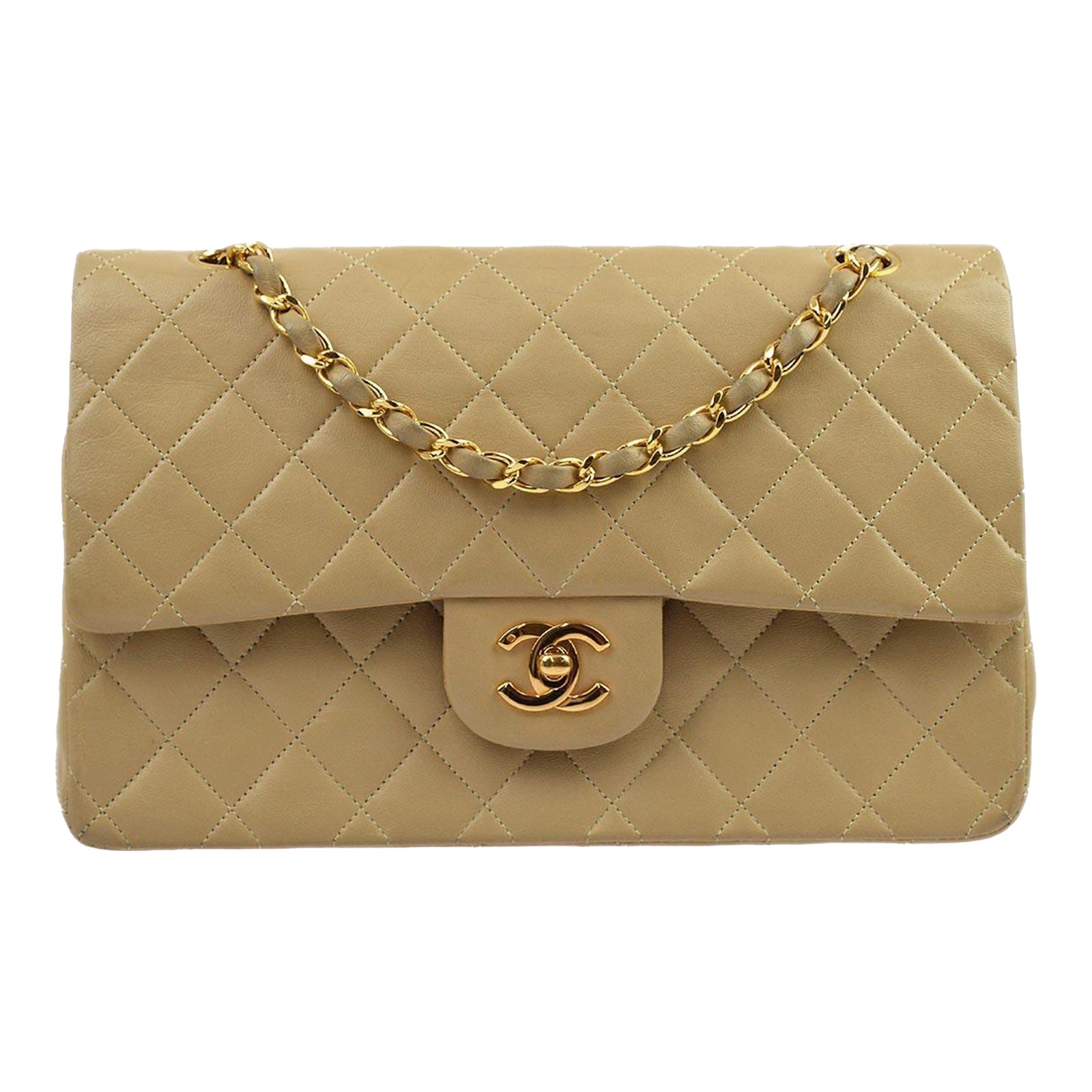 Chanel Beige Lambskin Medium Classic Double Flap Shoulder Bag 181693 ...