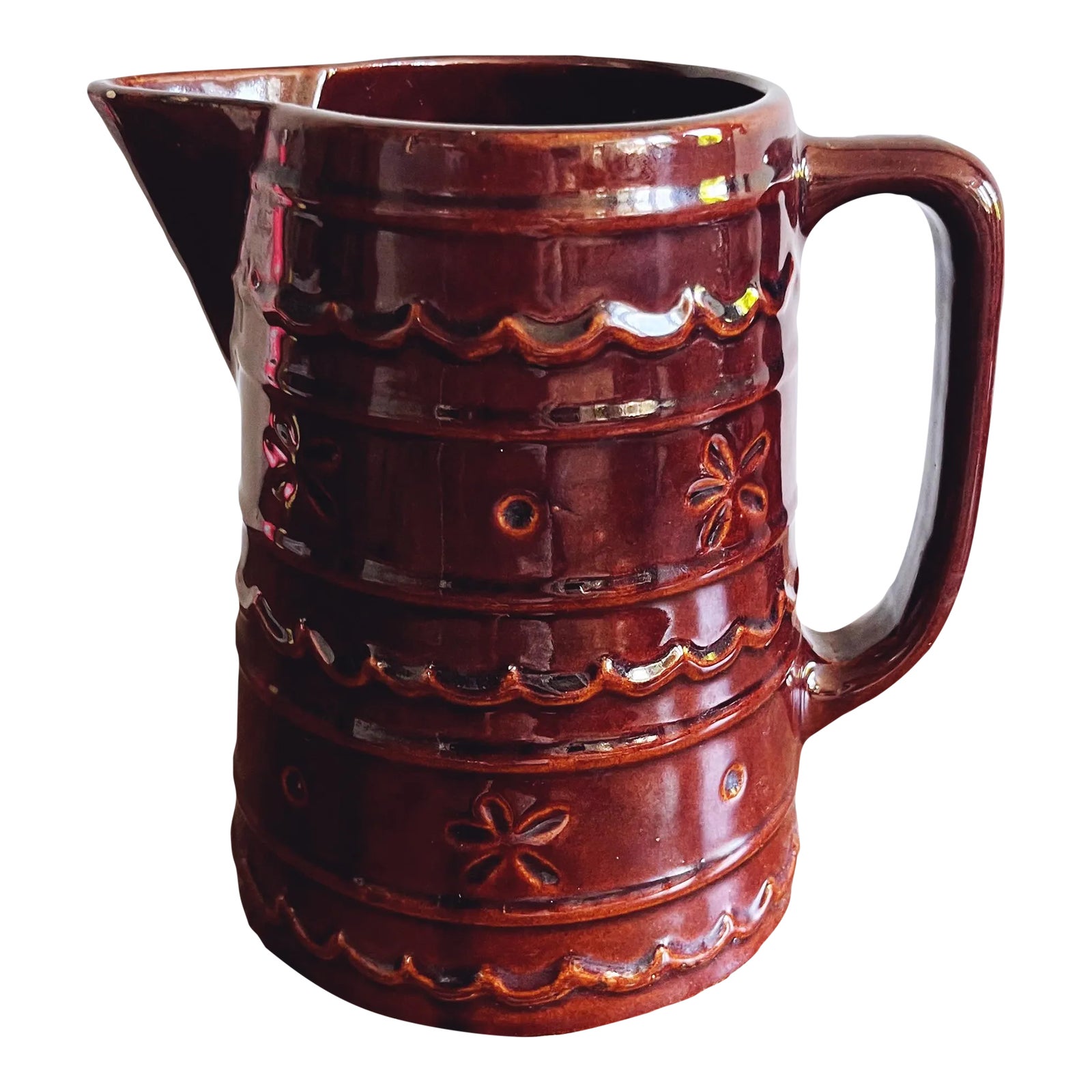 Vintage MarCrest Daisy and Dot Glazed Stoneware Pitcher | Chairish