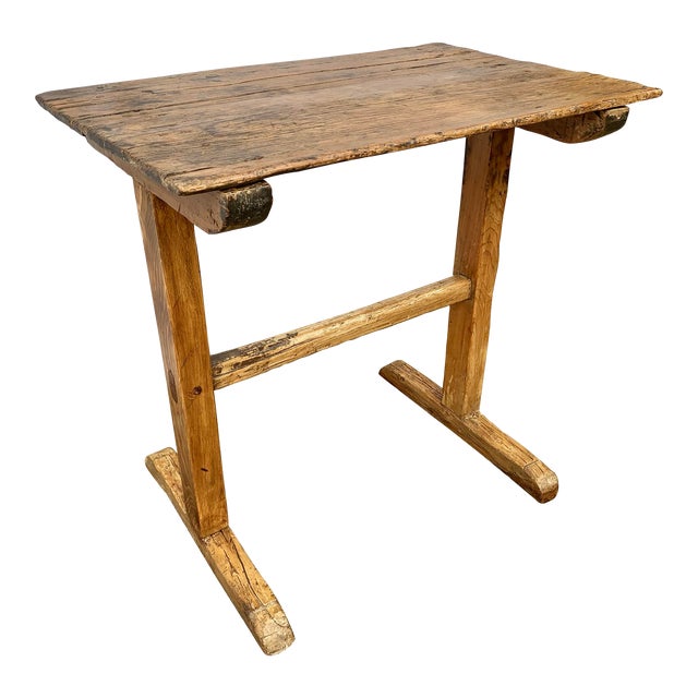 19th Century French Pine Trestle Side Table | Chairish