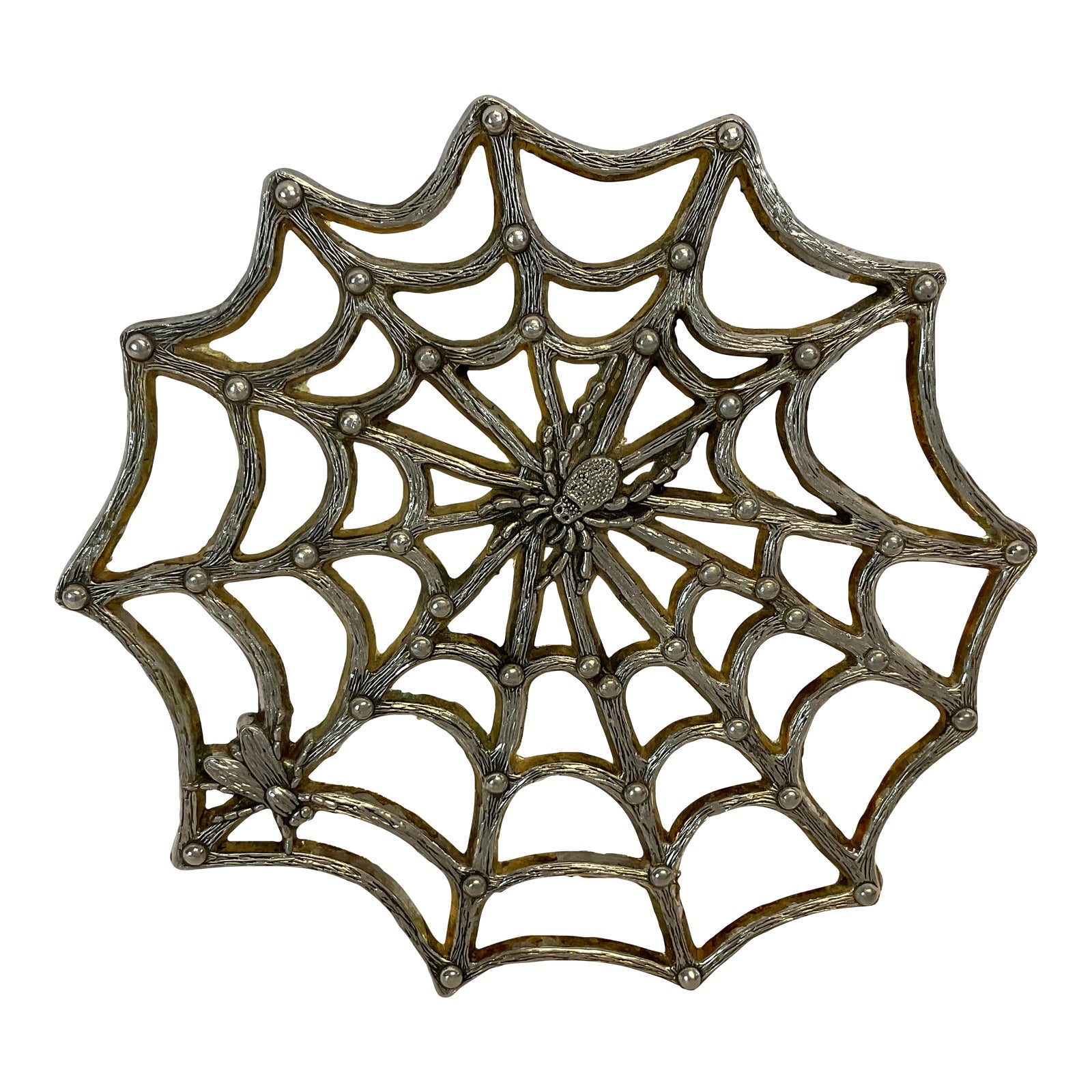 1950s Rustic Americana Holiday Metal Spider Web Trivet. | Chairish